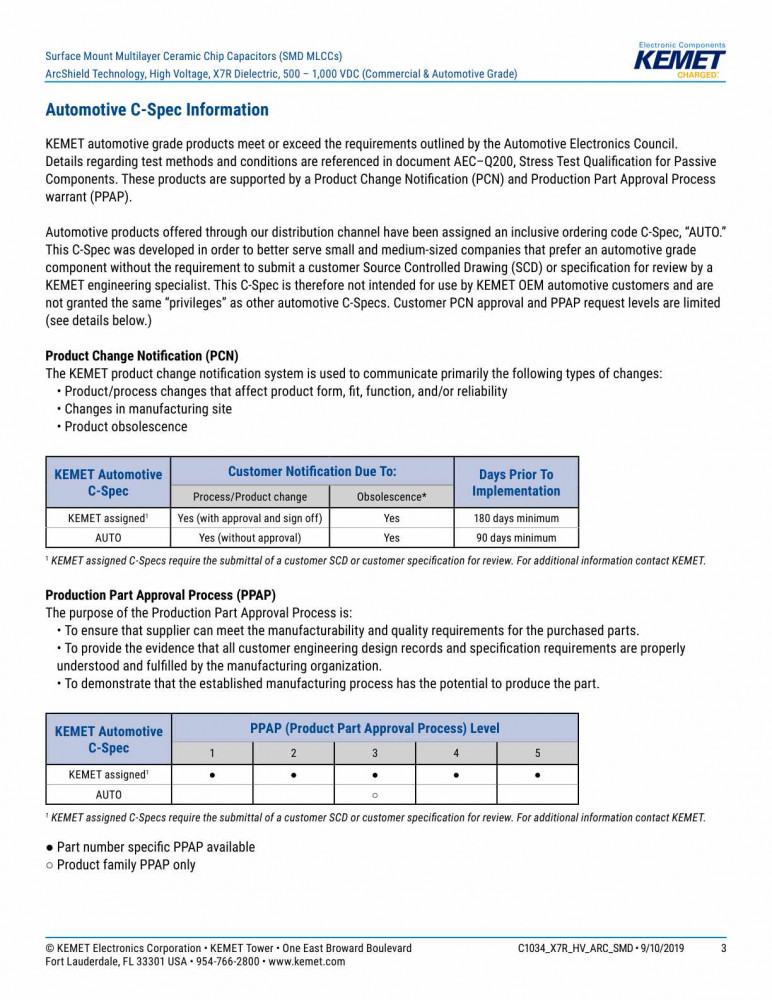 KEMET ArcShield datasheet page 3