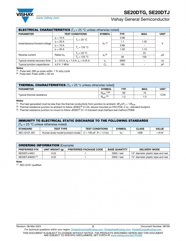 Vishay SE20DT datasheet page 2