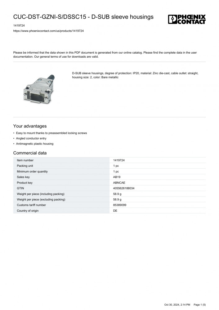 Phoenix Contact 1419724 technical document page 1