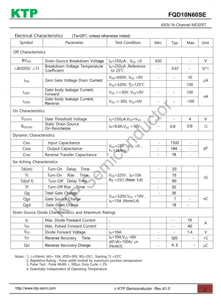 FQD10N60SE datasheet page 2