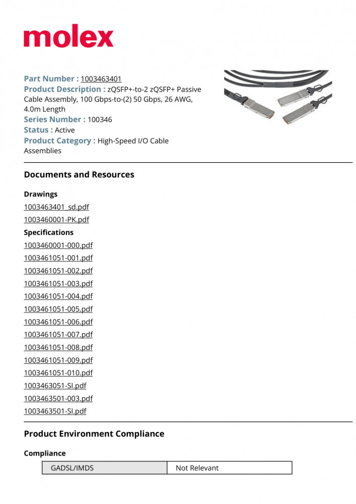 Molex cable assembly specification page 1