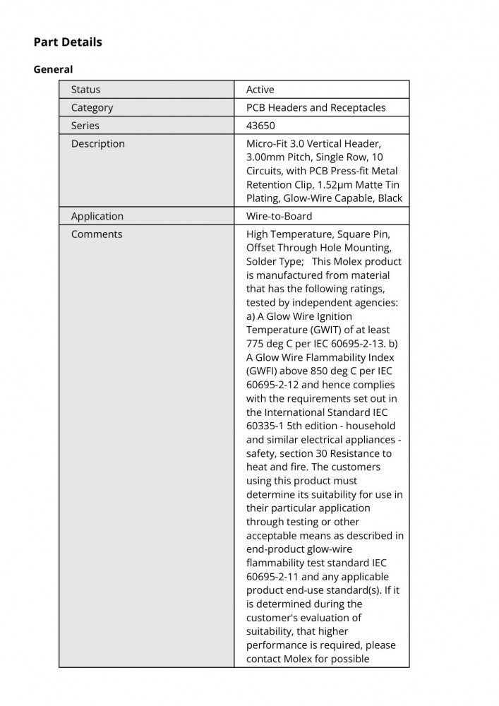 Technical document image 2 for MOLEX 436501018