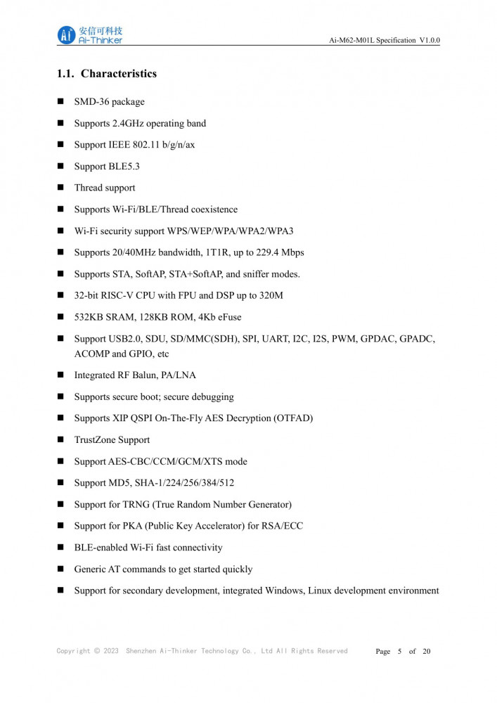 Ai-M62-M01L technical document page 5