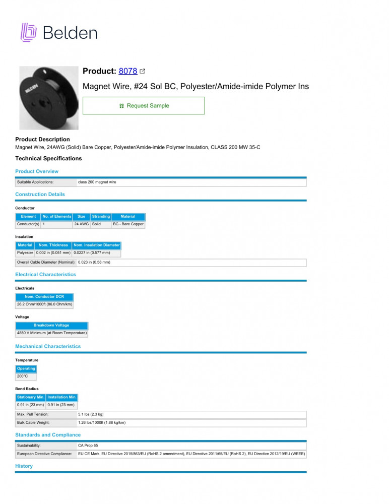 8078 magnet wire technical document, page 1