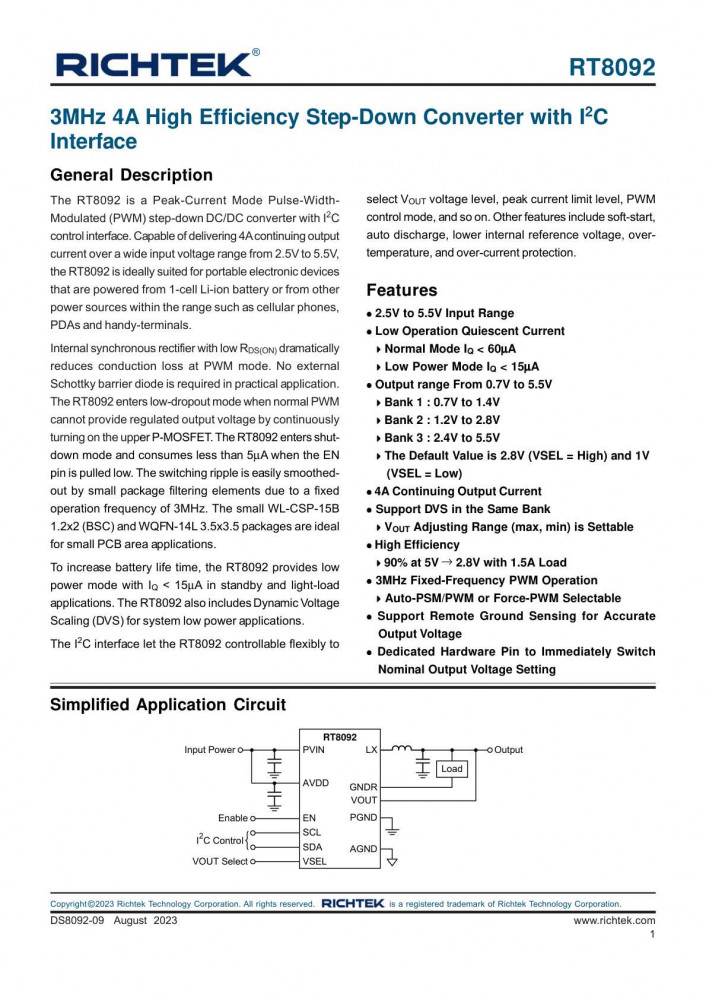 RT8092 technical document, page 1