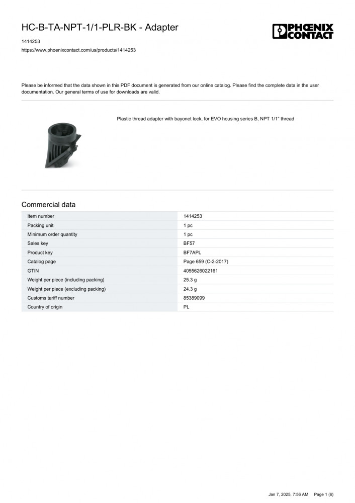 Phoenix Contact 1414253 technical drawing page 1