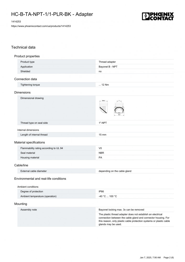 Phoenix Contact 1414253 technical drawing page 2