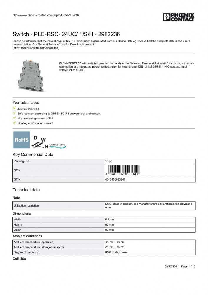 Phoenix Contact 2982236 technical document page 1