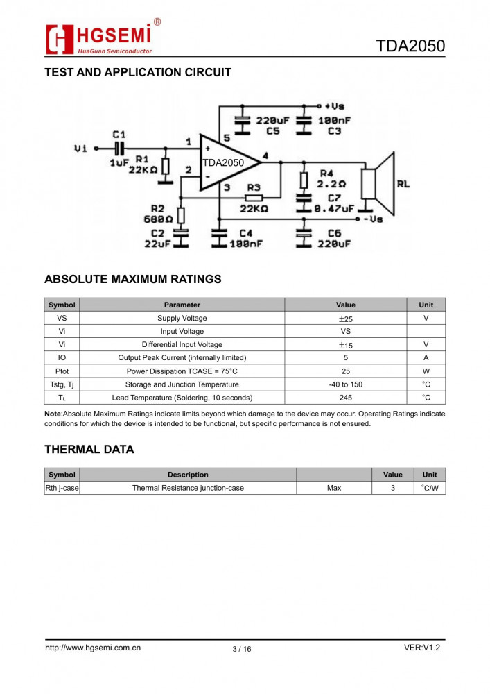TDA2050TB datasheet page 3