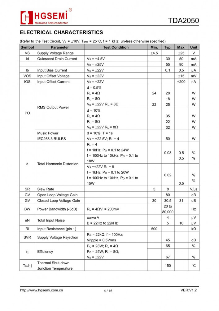TDA2050TB datasheet page 4