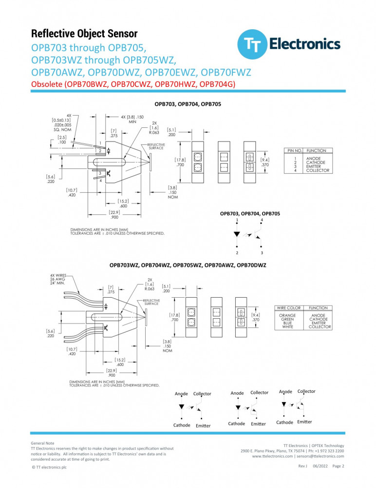 OPB703 technical document page 2