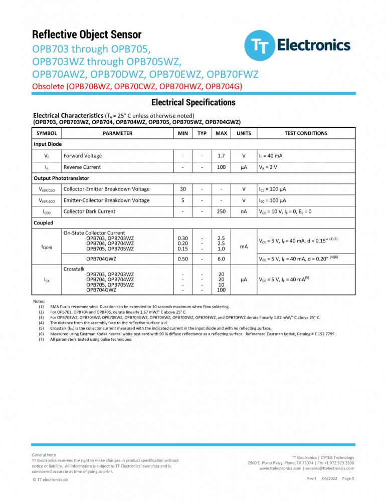 OPB703 technical document page 5