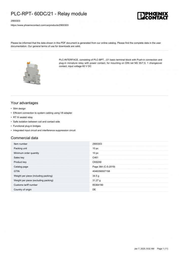 Phoenix Contact 2900303 technical document page 1