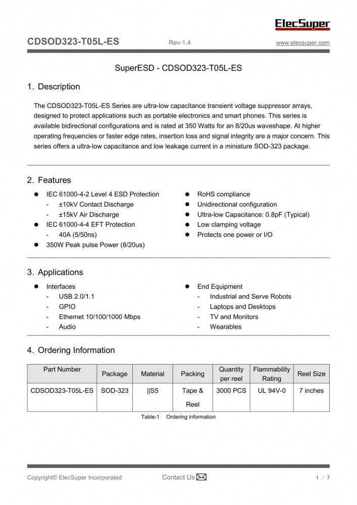 CDSOD323-T05L-ES datasheet page 1