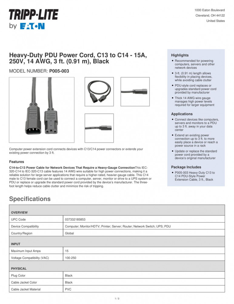EATON P005-003 technical document page 1