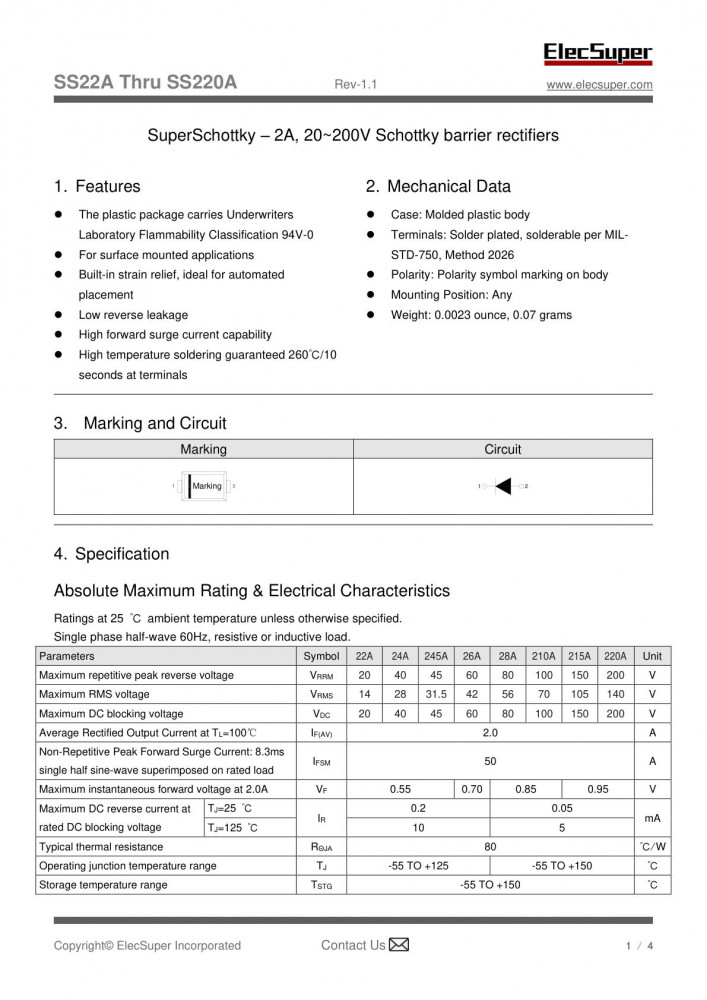ElecSuper SS210A datasheet page 1