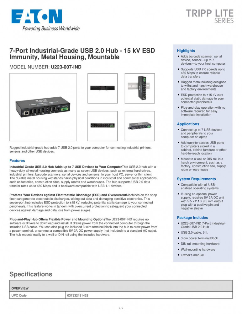 U223-007-IND technical documentation, page 1