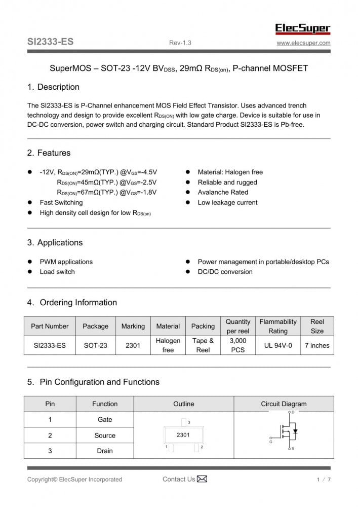 SI2333-ES datasheet page 1