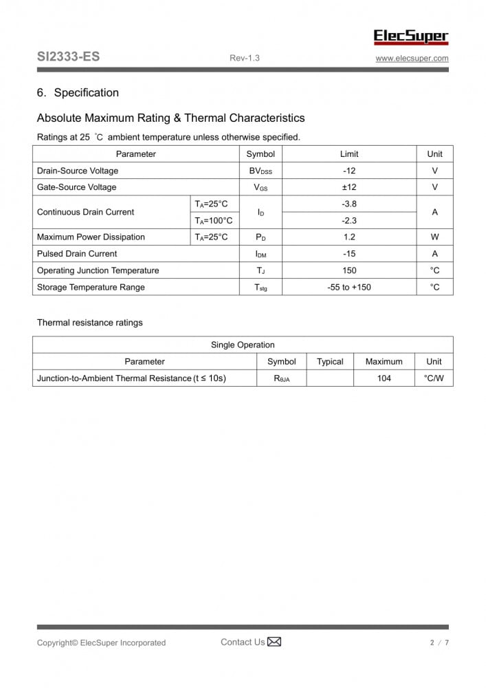 SI2333-ES datasheet page 2