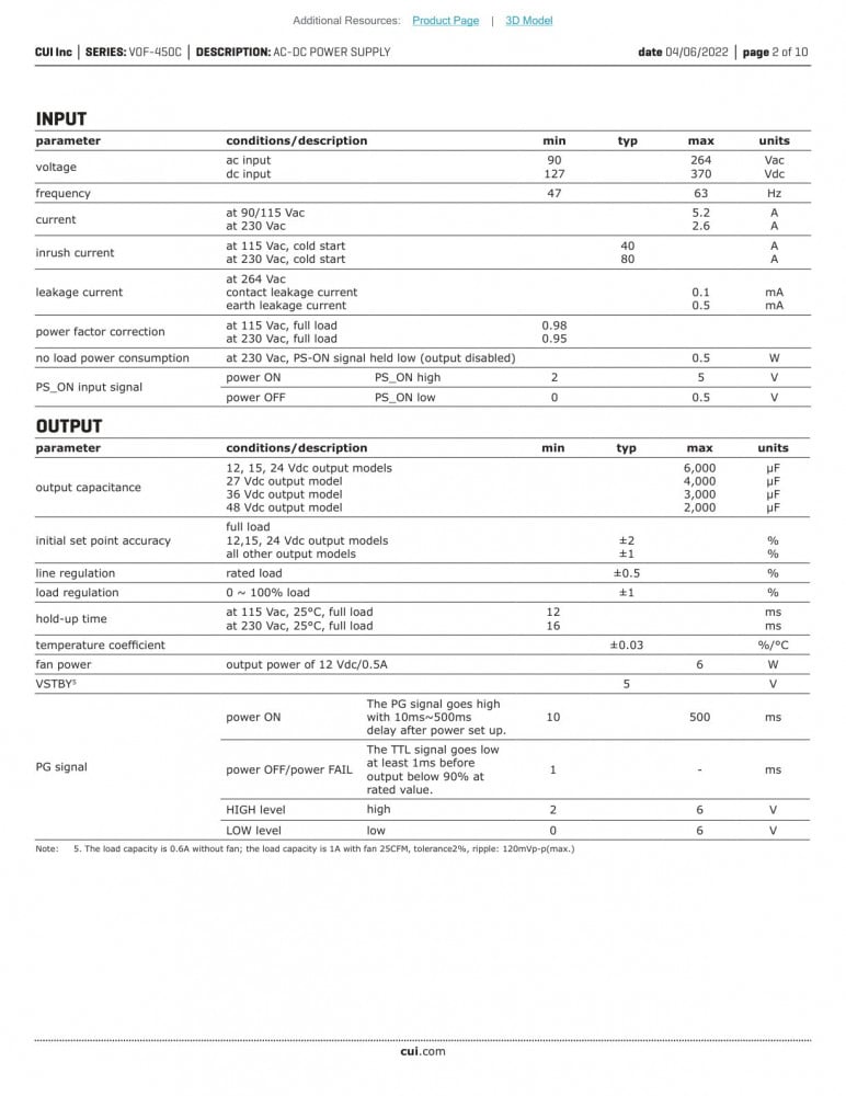 VOF-450C datasheet page 2