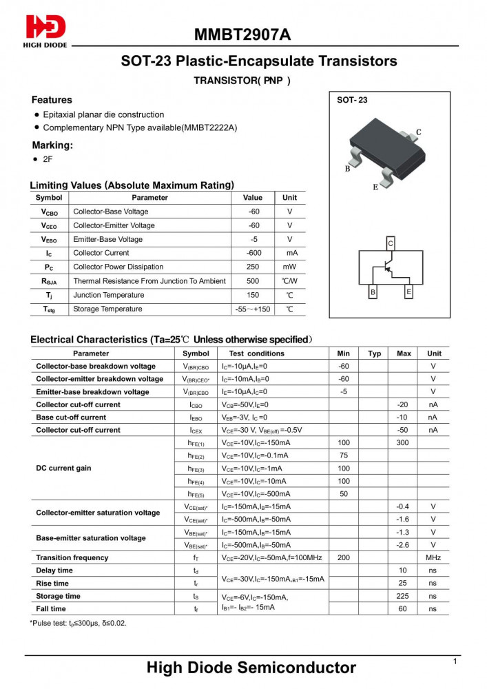 MMBT2907A technical document page 1