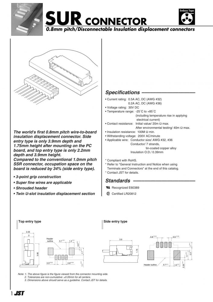 JST SUR series technical document page 1