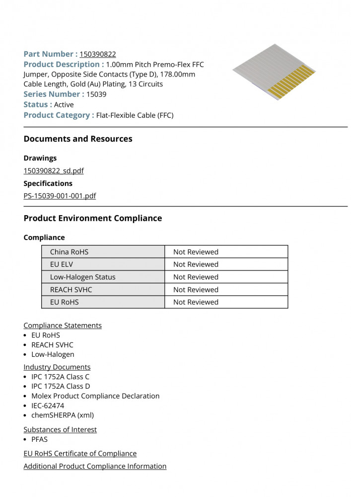 Molex 1.00 mm pitch FFC family specification, page 1