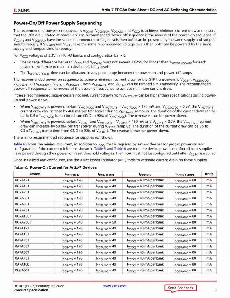XA Artix-7 datasheet page 8