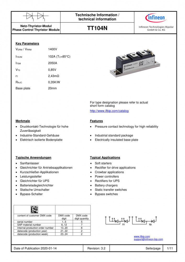 TD104N12KOF technical document page 1