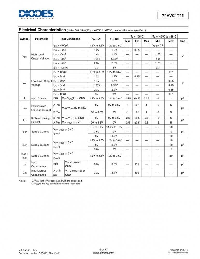 74AVC1T45DW-7 datasheet page 5