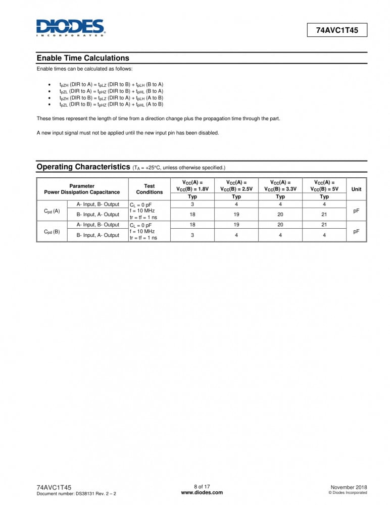 74AVC1T45DW-7 datasheet page 8