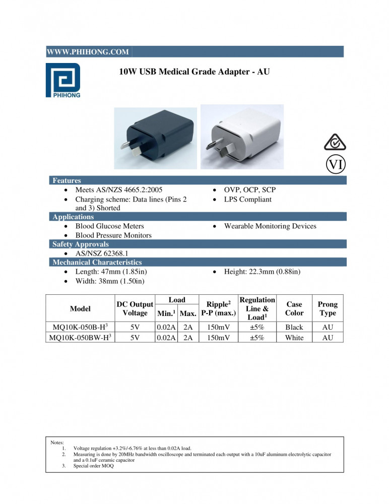 Phihong adapter document page 1