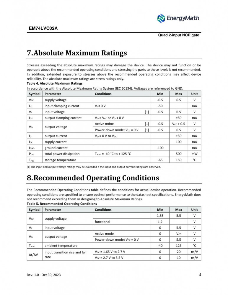 EM74LVC02APW datasheet page 4