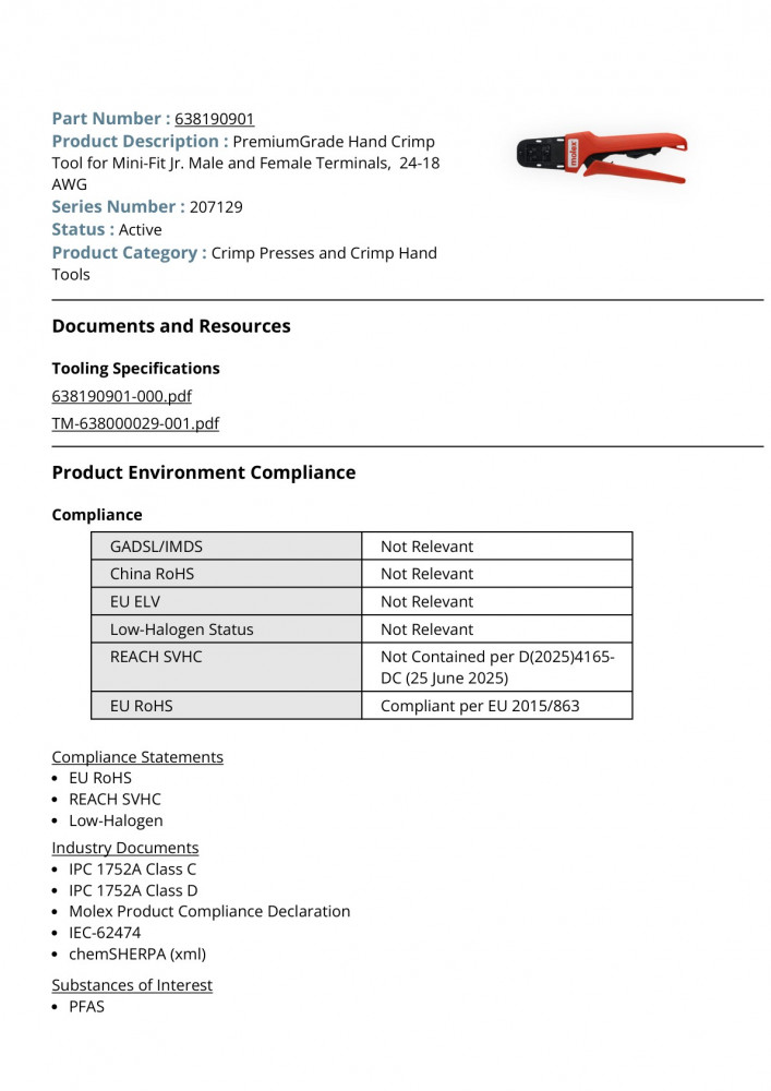 MOLEX tooling document preview, page 1