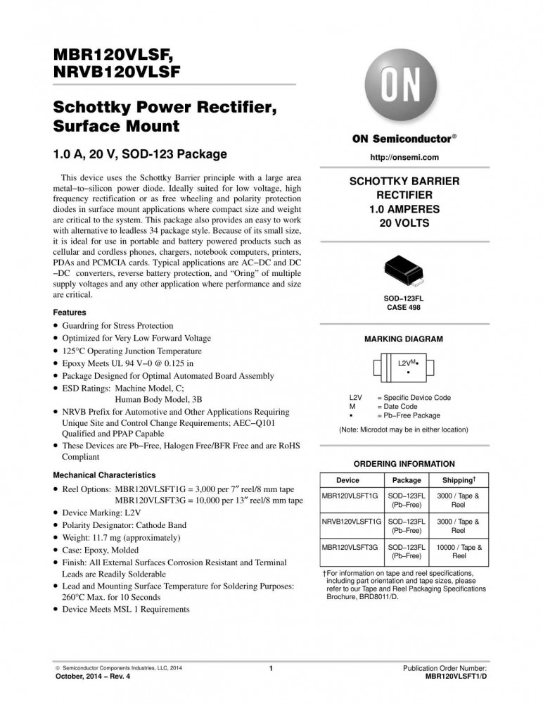 MBR120VLSFT1G datasheet page 1