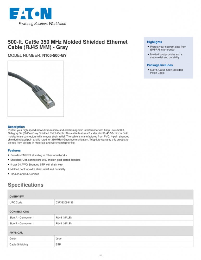 N105-500-GY technical document page 1