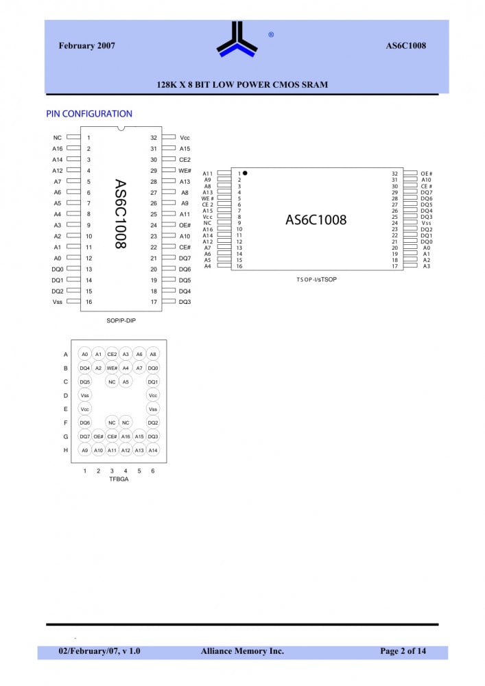 AS6C1008-55PCN datasheet page 2