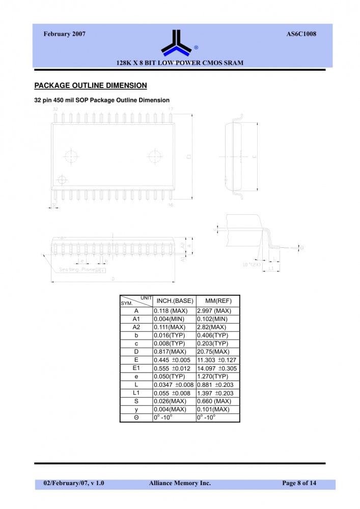 AS6C1008-55PCN datasheet page 8