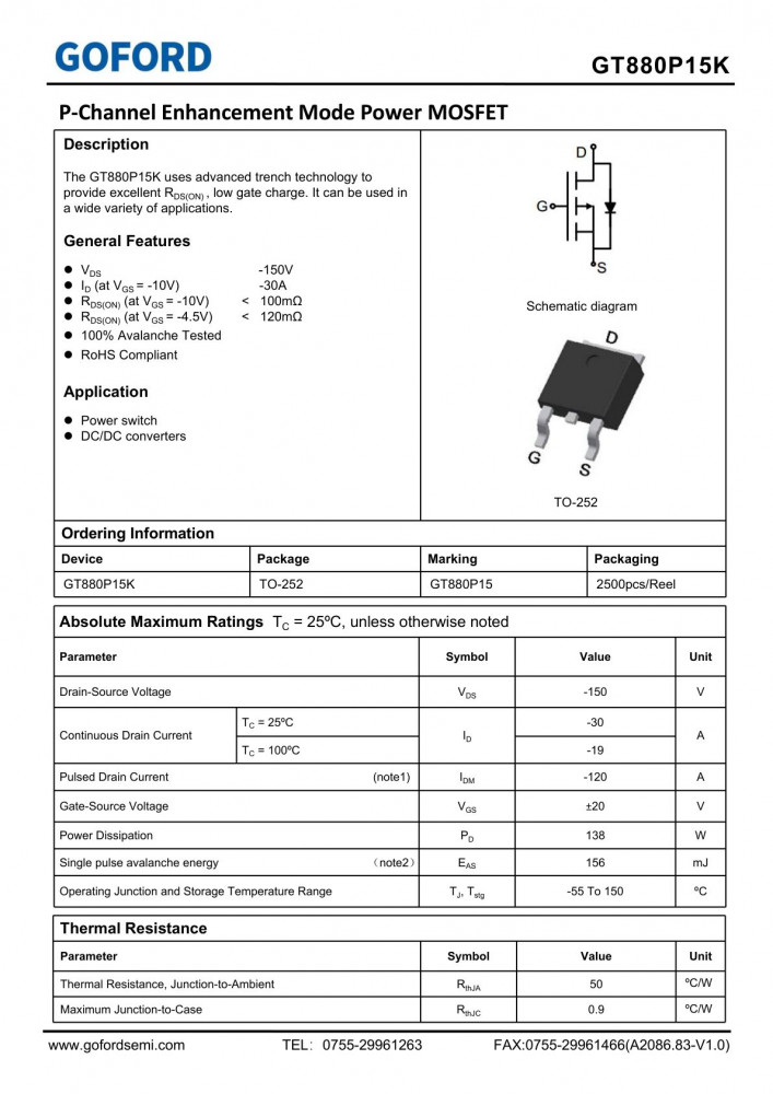 GT880P15K datasheet page 1