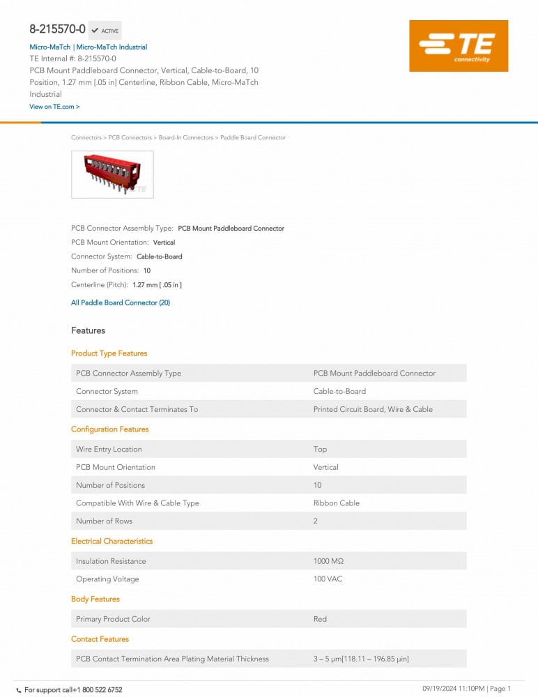 TE Connectivity 8-215570-0 document page 1