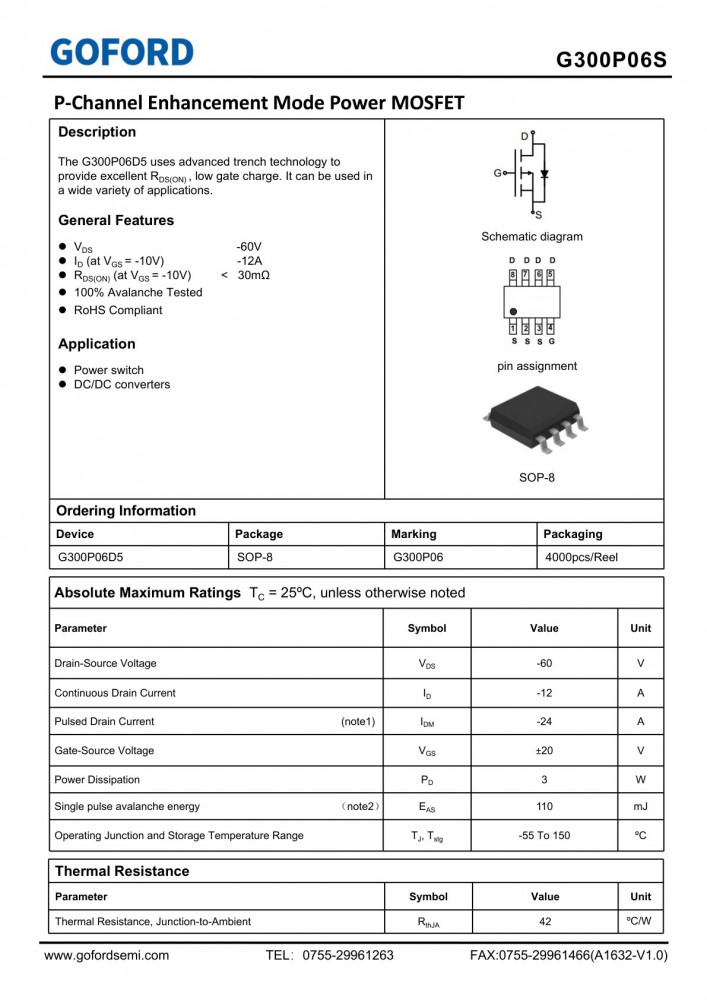 GOFORD G300P06S datasheet page 1