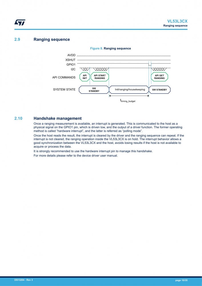 VL53L3CX technical document page 10