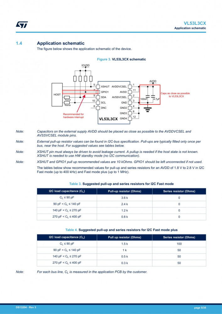 VL53L3CX technical document page 5
