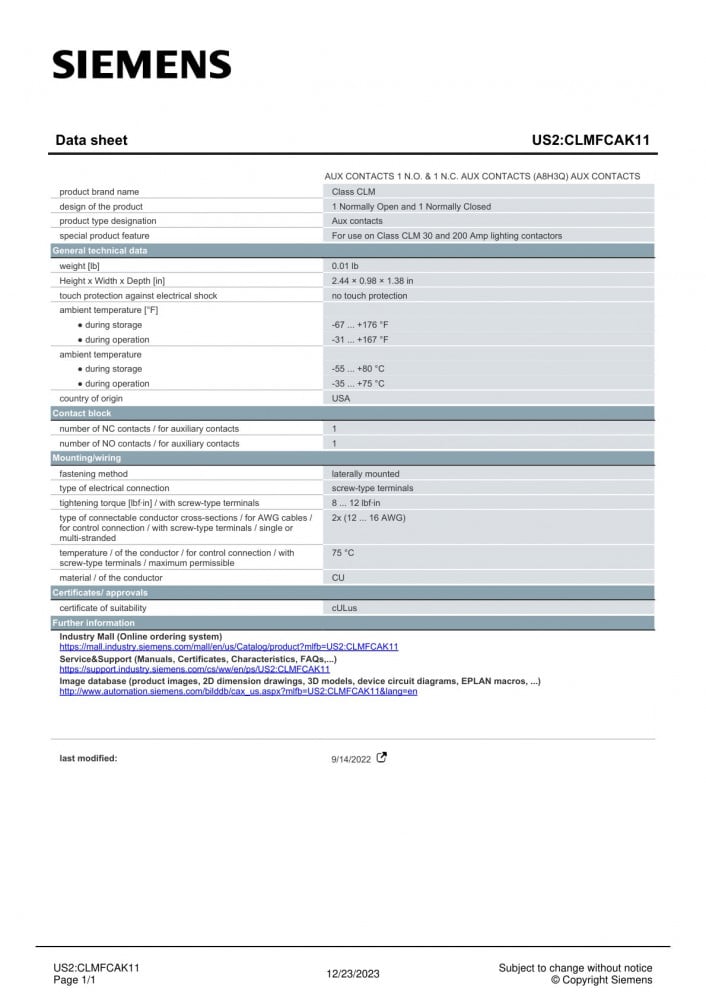CLMFCAK11 technical document page