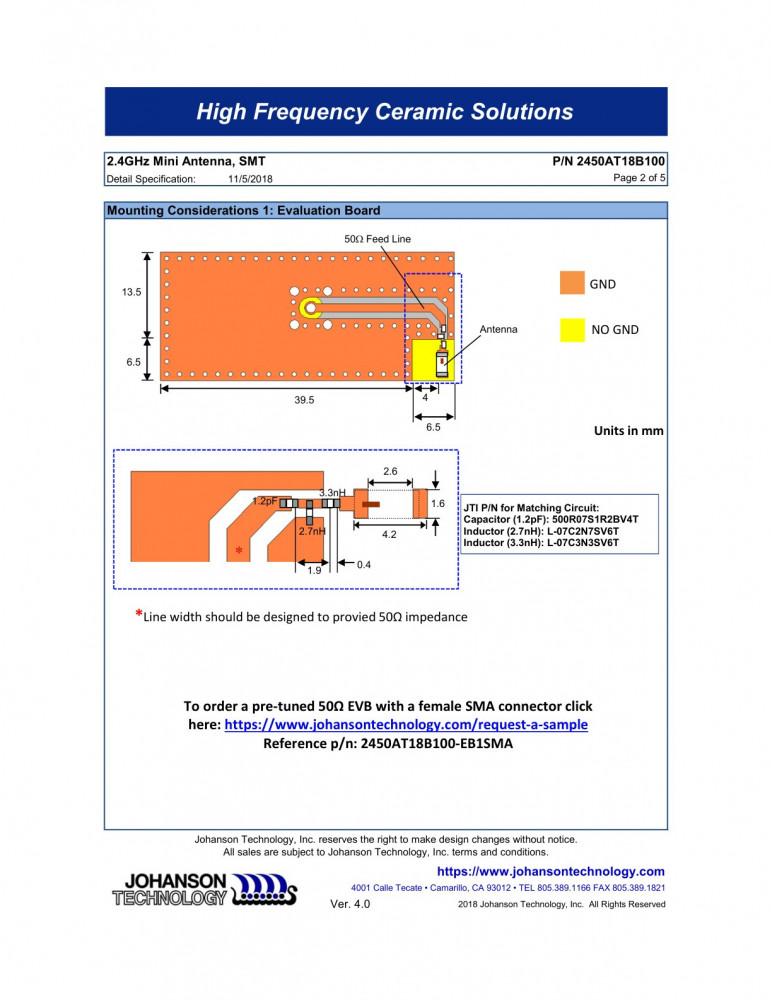 2450AT18B0100001E datasheet page 2