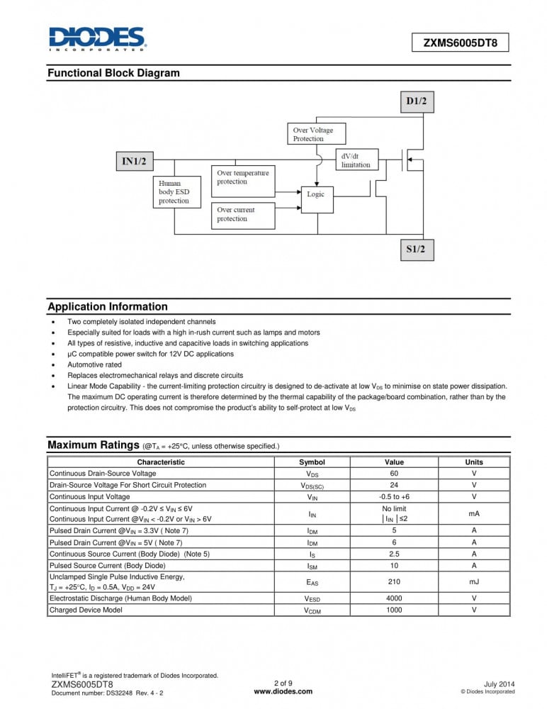 ZXMS6005DT8TA datasheet page 2