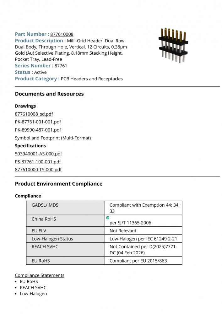 MOLEX 877610008 product document preview 1