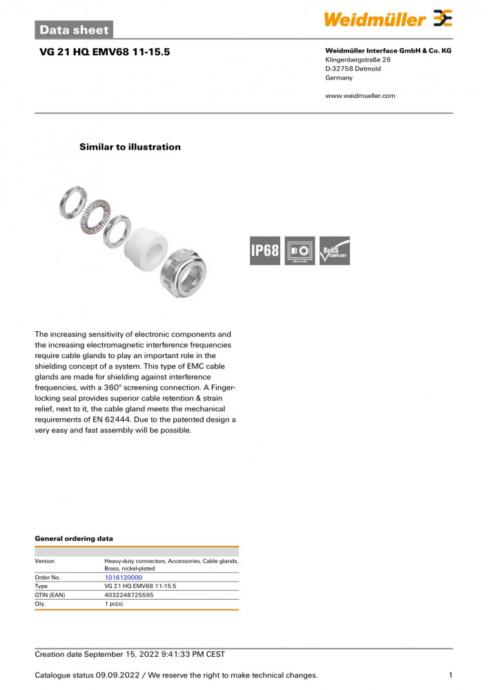 Weidmüller 1016120000 technical document page 1