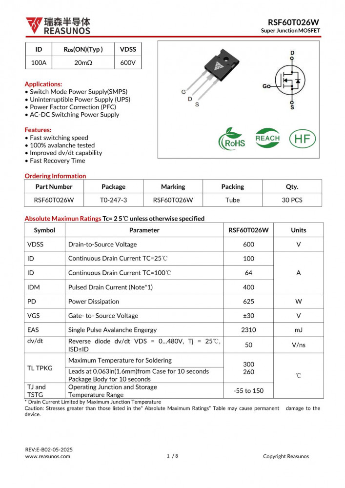 RSF60T026W datasheet page 1