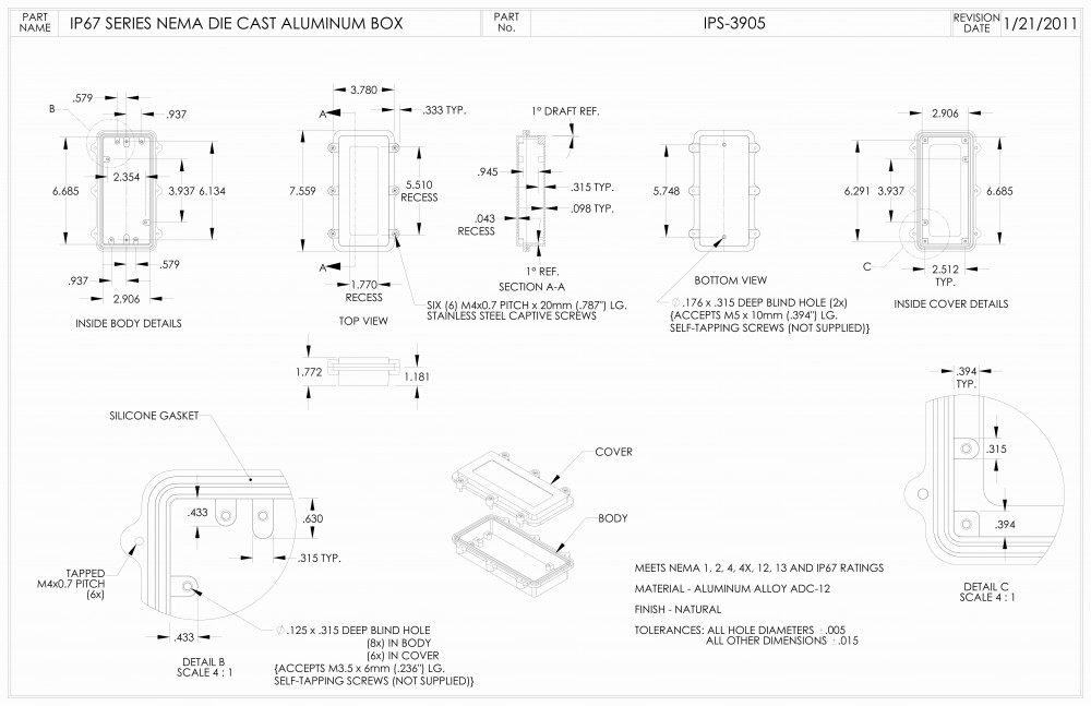 IPS-3905 enclosure technical drawing